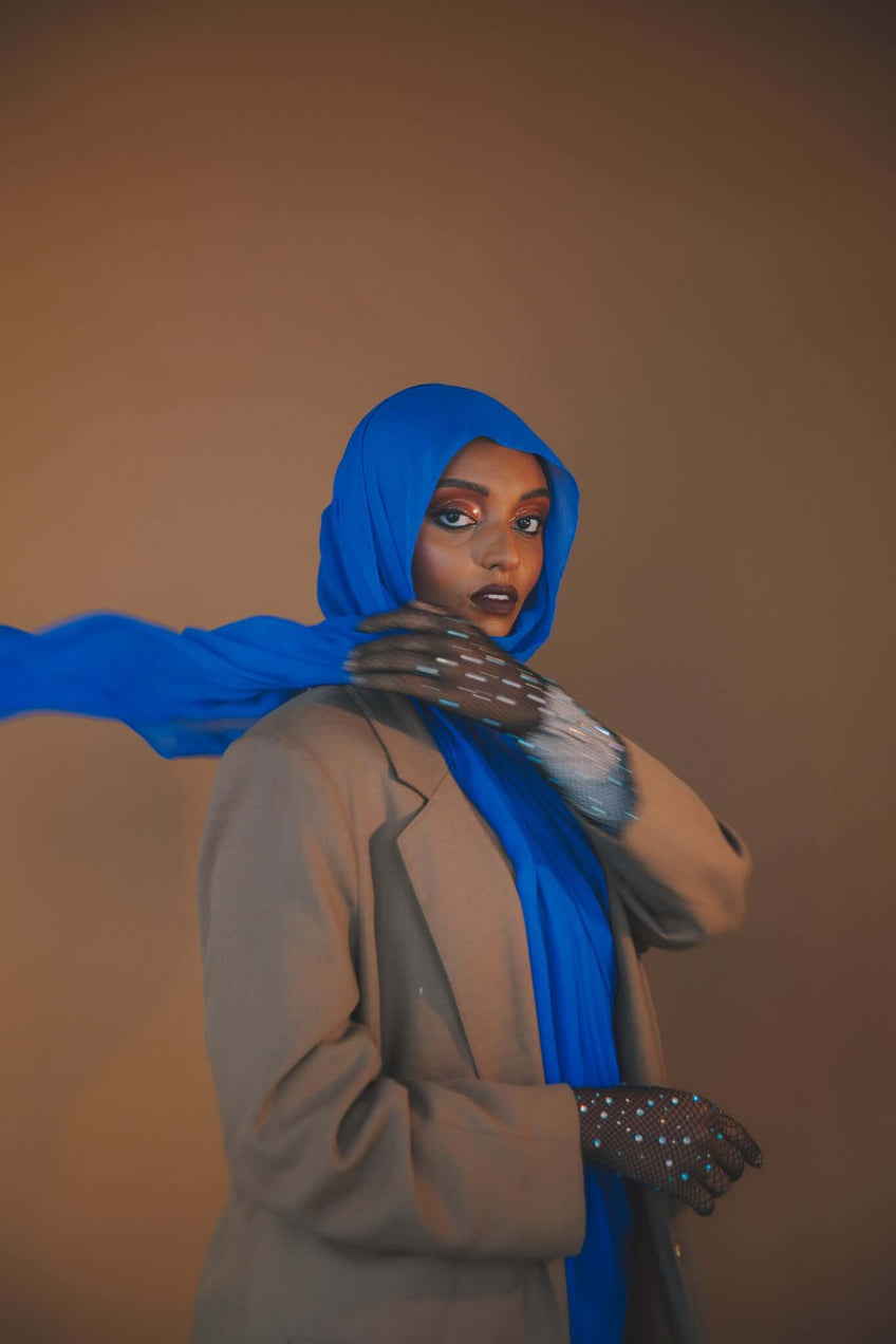 Sapphire Blue Silk Chiffon Hijab - Luxury Pure Chiffon Scarf – Vela