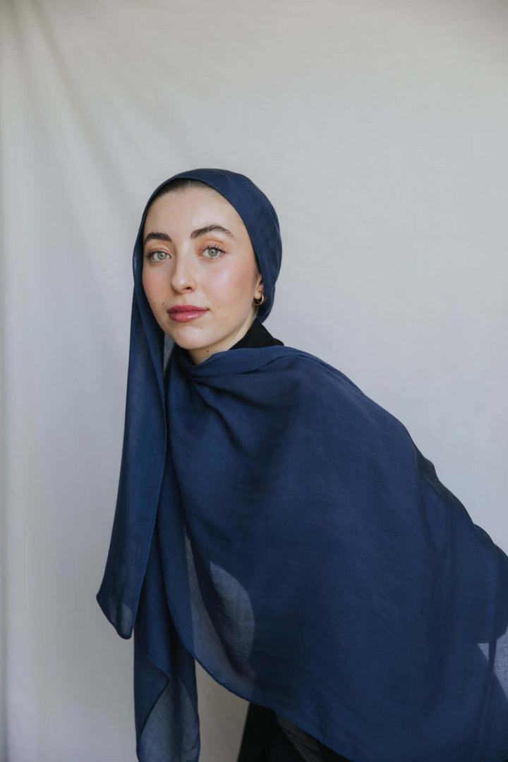 Midnight Navy Blue Modal Hijab | VELA Wovens & Modal Scarves Hijab – Vela